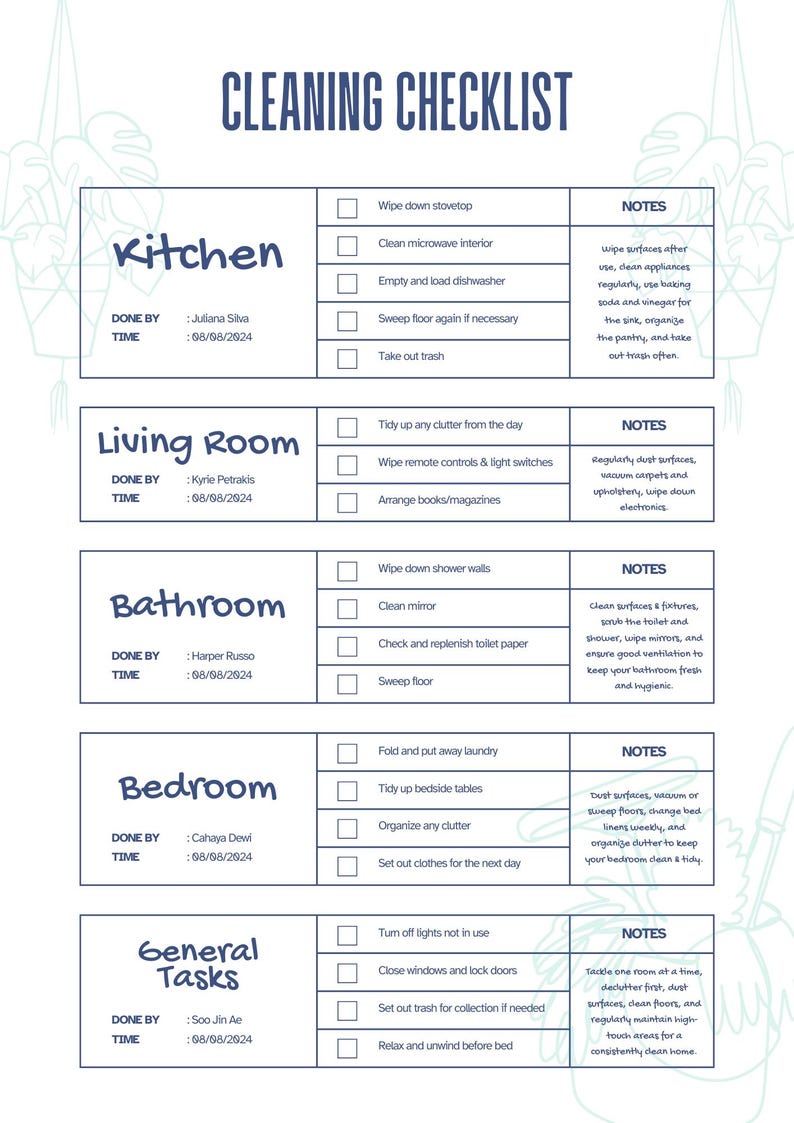 Editable Printable Cleaning Checklist. Roommate Dorm Room Cleaning ...