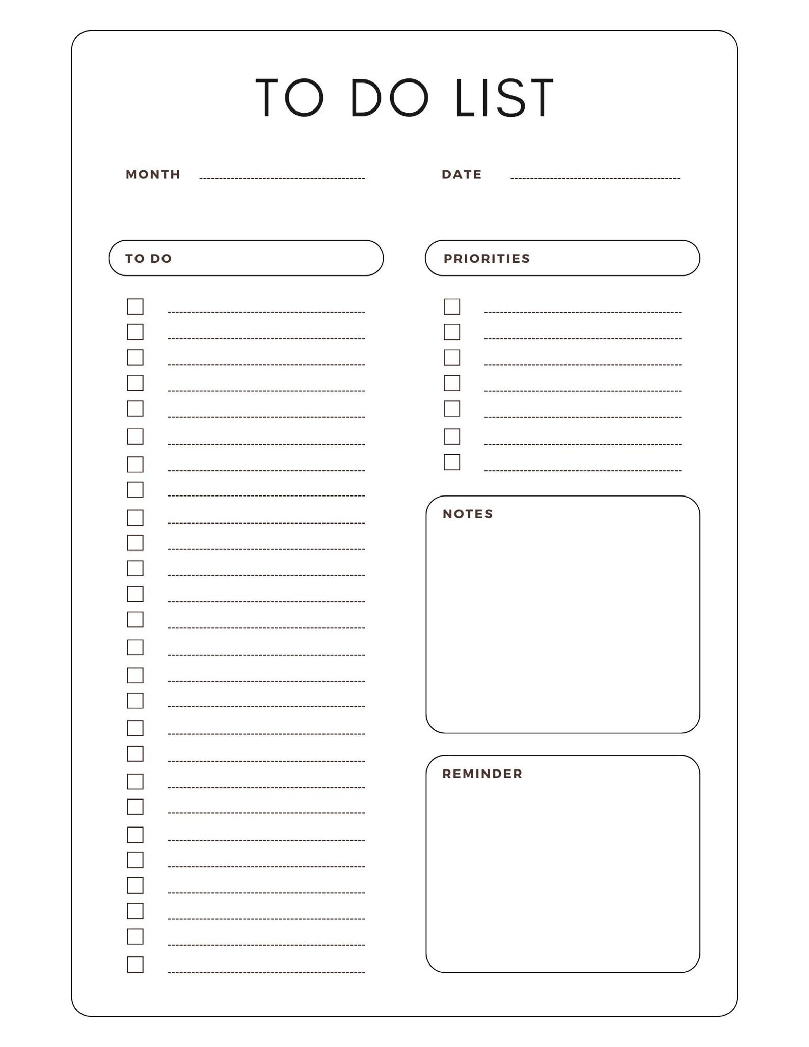 Blank to Do List. Printable to Do List. PDF to Do List. Reminder ...