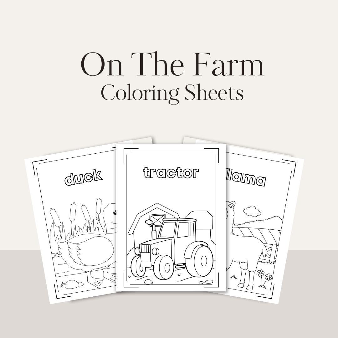 Cute Farm Animals Coloring Sheets, Digital Download, Printable Farm ...