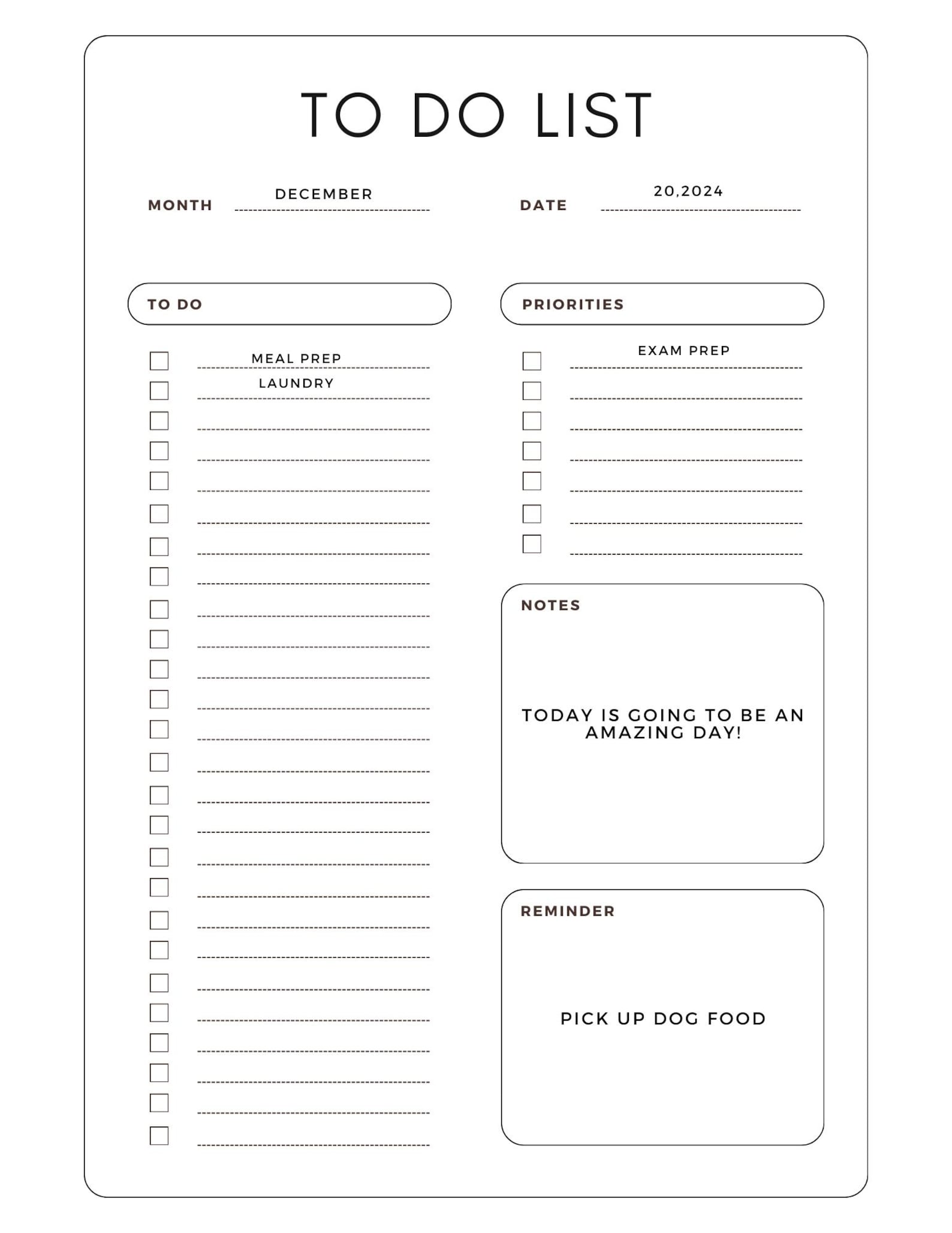 Blank to Do List. Printable to Do List. PDF to Do List. Reminder ...