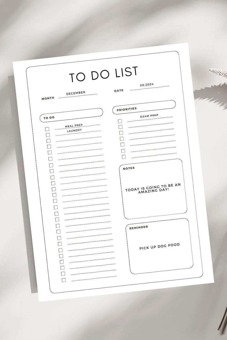 Blank to Do List. Printable to Do List. PDF to Do List. Reminder ...