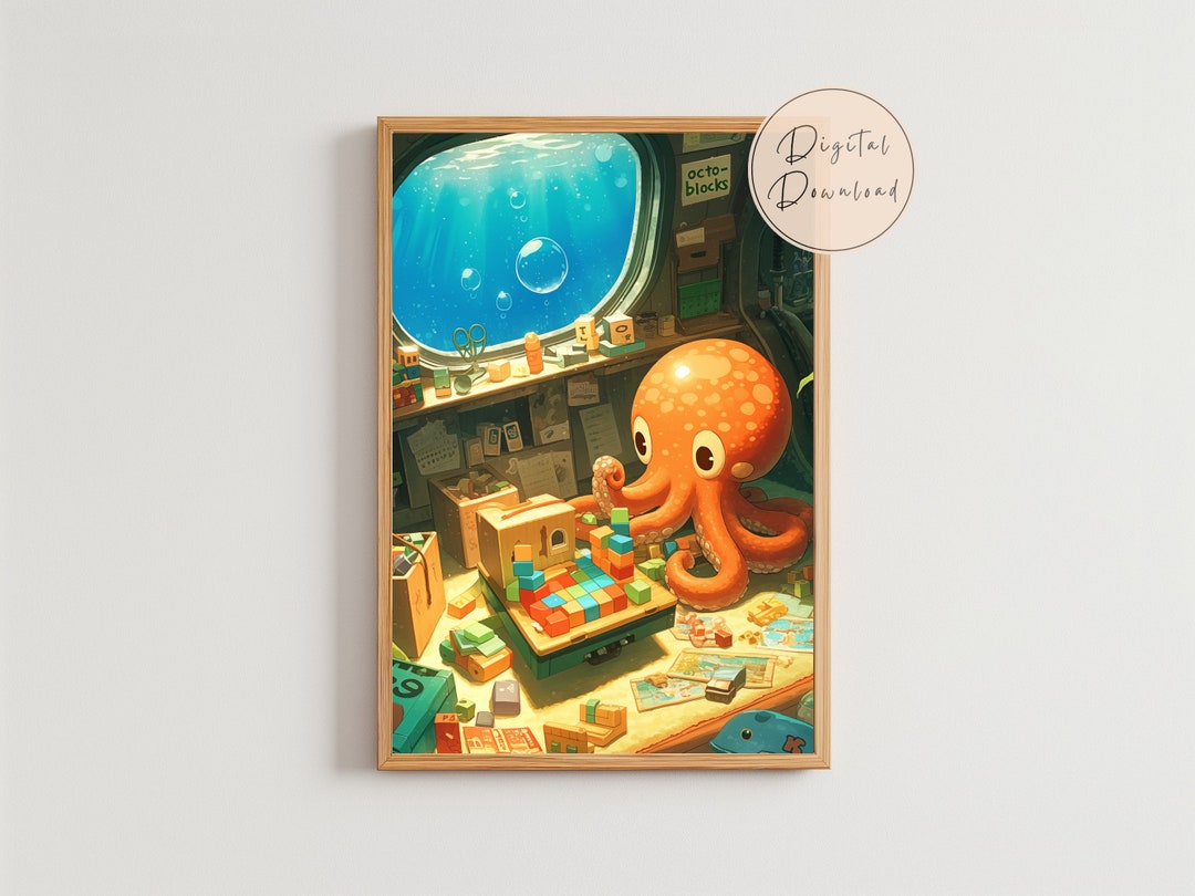 Orange Octopus Fun With Blocks Art Positive Learning Nursery Room ...