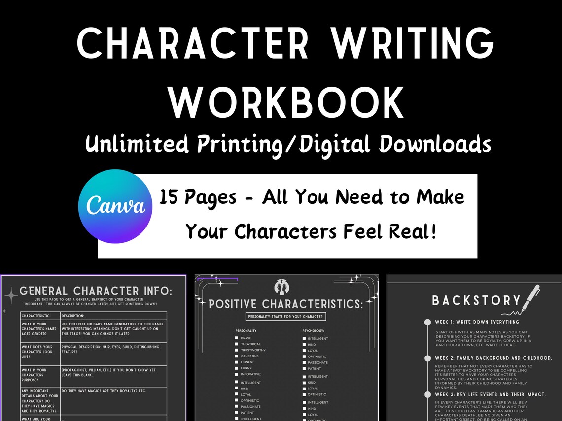 Editable Writing Template for Novelists Writer Character Builder ...