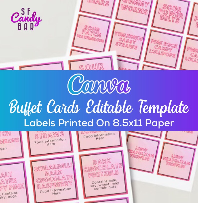 EDITABLE Candy Card Template | Candy Food Labels | M&J Mitzvah Buffet ...