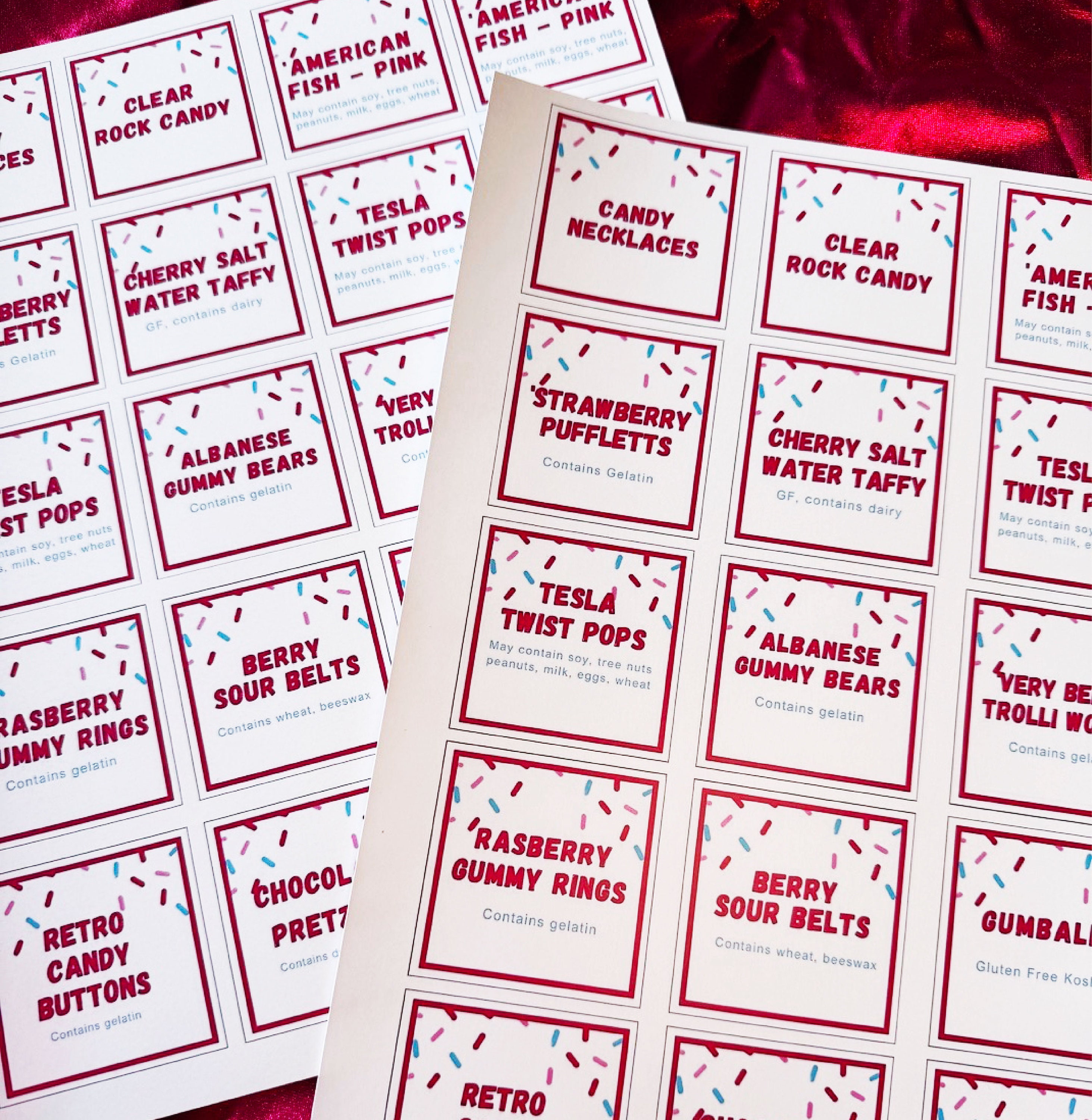 EDITABLE Sprinkles Candy Card Template | Pink Candy Food Labels ...