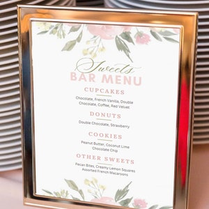 Floral Sweets Bar Menu Template With 3 Design Options | Printable ...