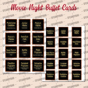 EDITABLE Movie Night Buffet Cards | Movie Night Food Labels | Movie ...