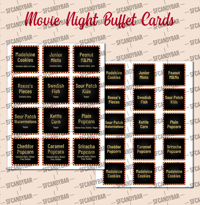 EDITABLE Movie Night Buffet Cards | Movie Night Food Labels | Movie ...