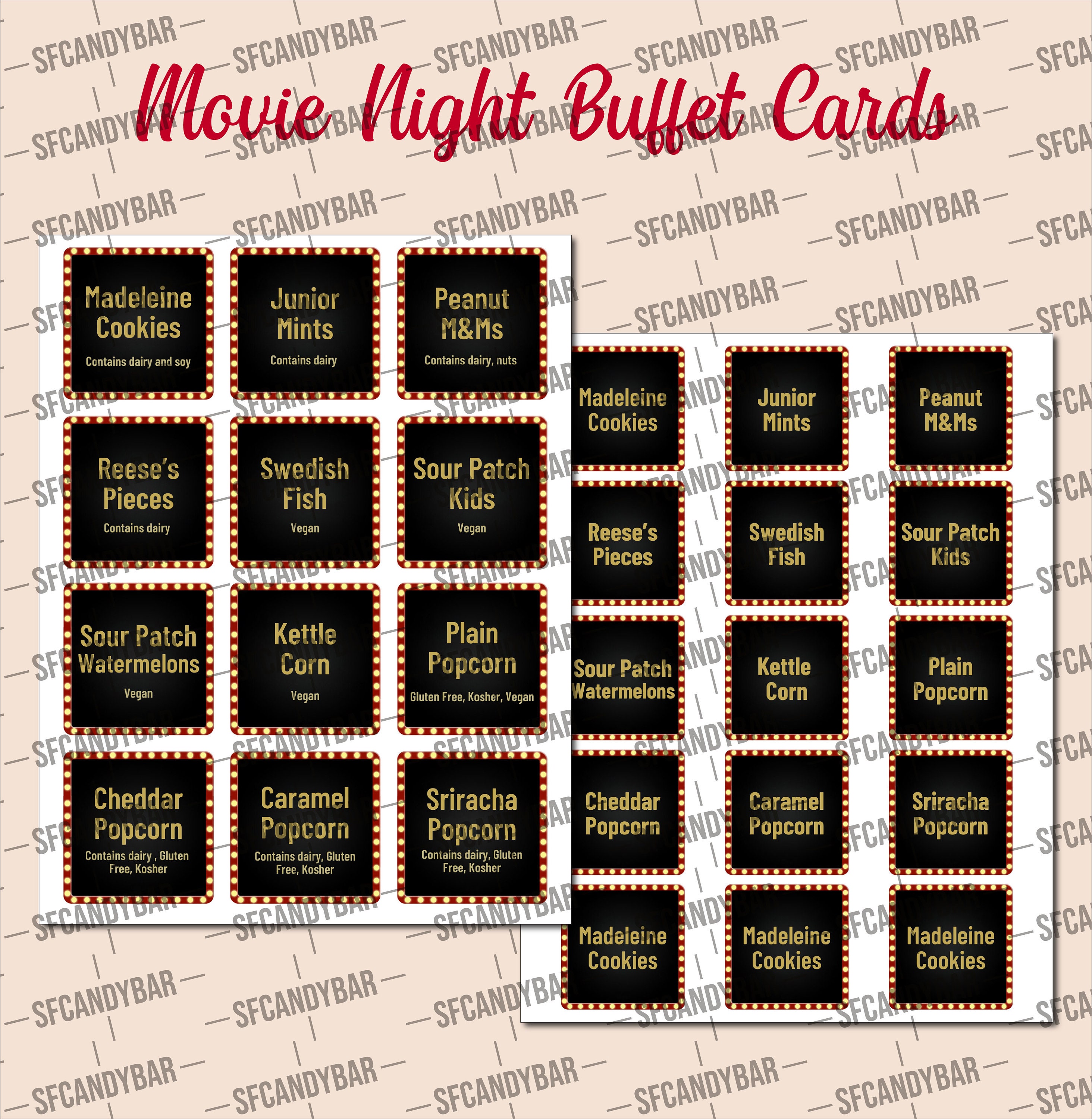 EDITABLE Movie Night Buffet Cards | Movie Night Food Labels | Movie ...
