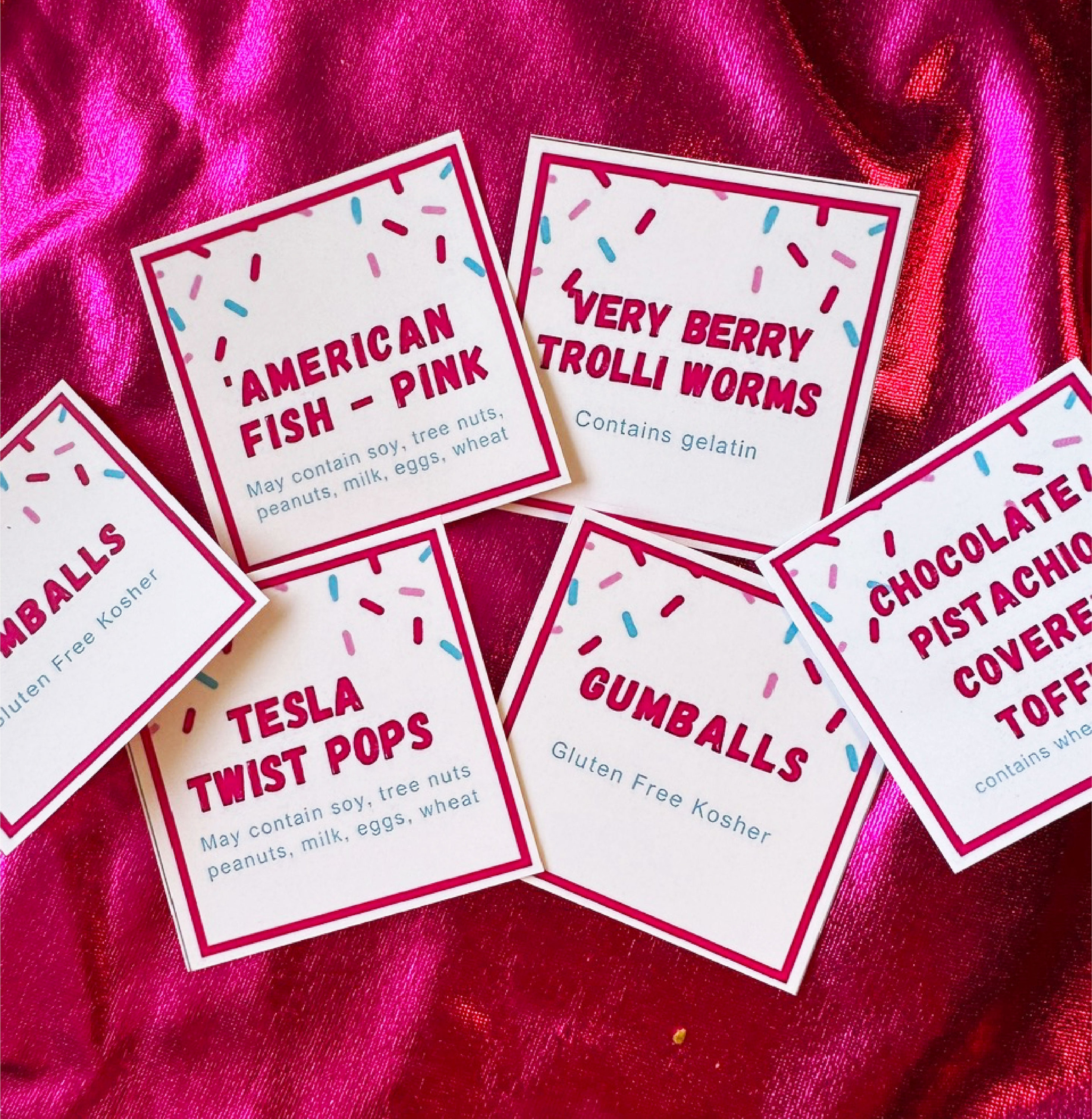 EDITABLE Sprinkles Candy Card Template | Pink Candy Food Labels ...