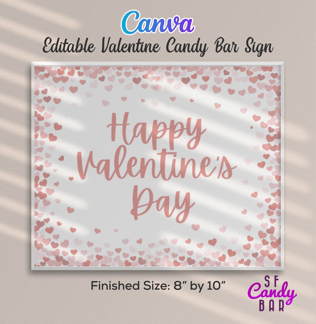 Valentine's Day Pastel Pink Hearts Sign Editable Template | Valentines ...