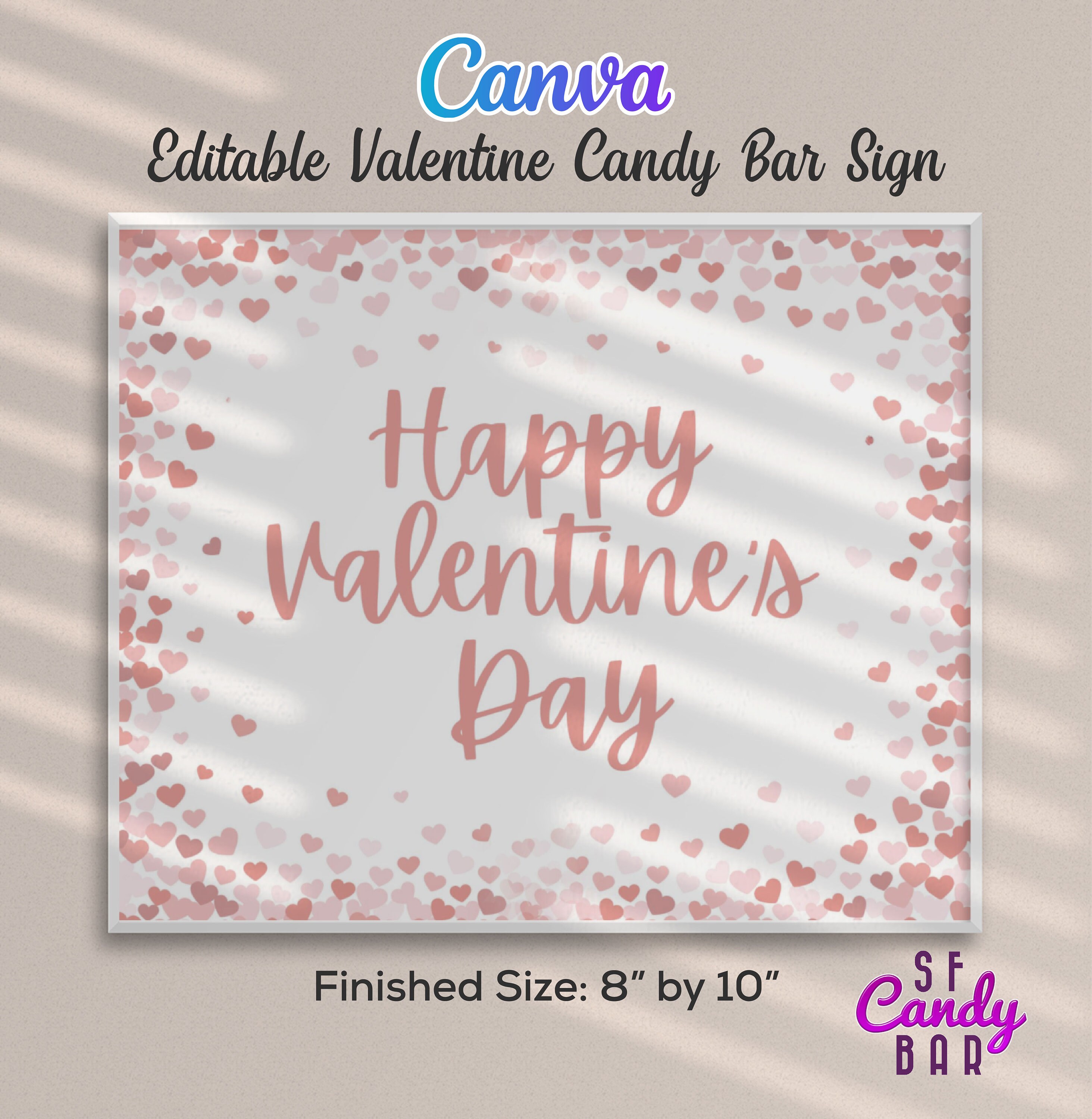 Valentine's Day Pastel Pink Hearts Sign Editable Template | Valentines ...