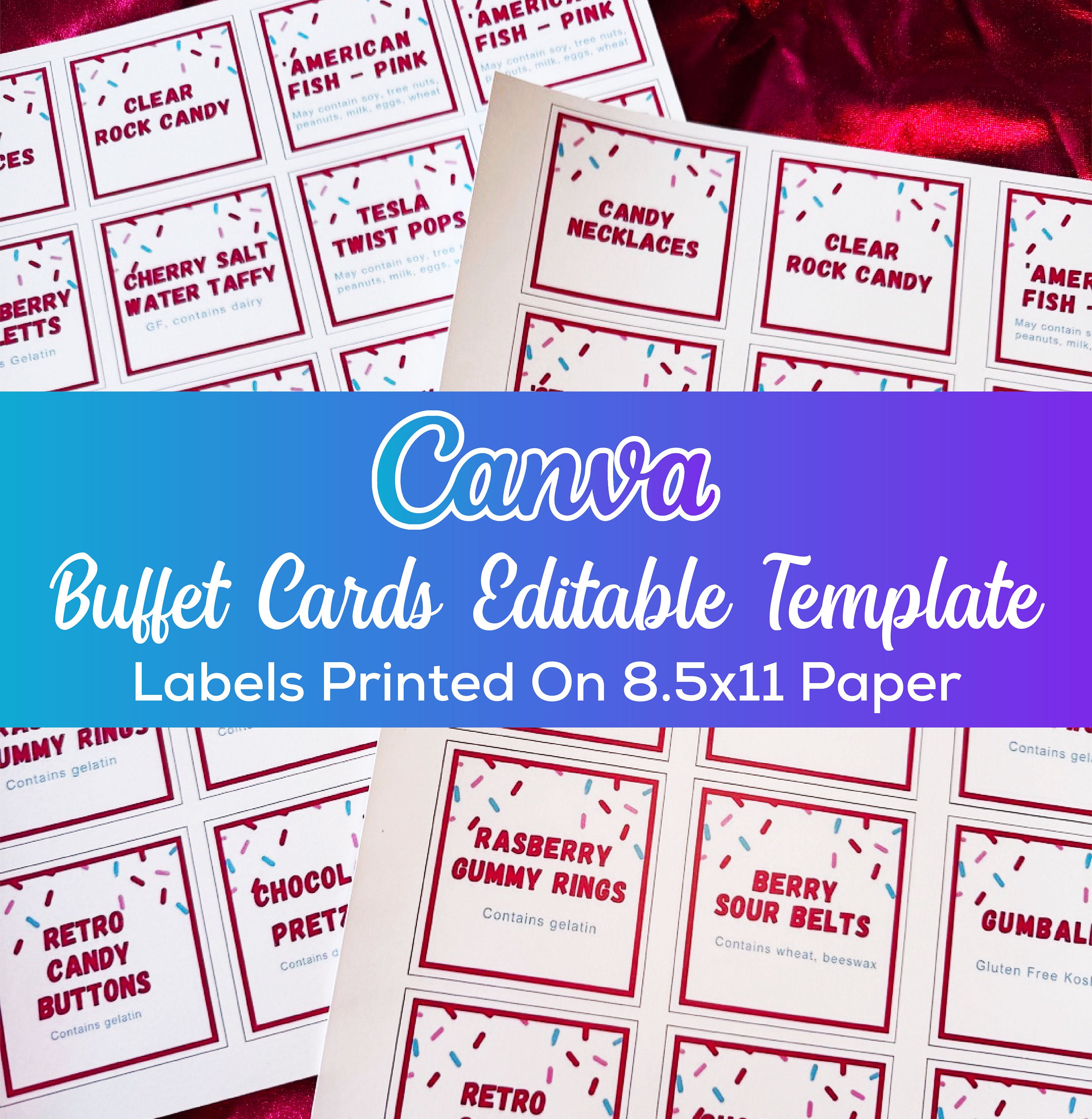 EDITABLE Sprinkles Candy Card Template | Pink Candy Food Labels ...
