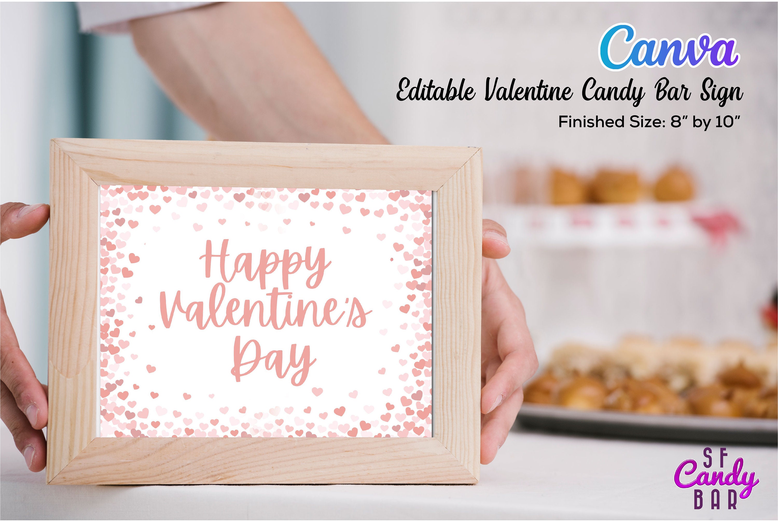 Valentine's Day Pastel Pink Hearts Sign Editable Template | Valentines ...