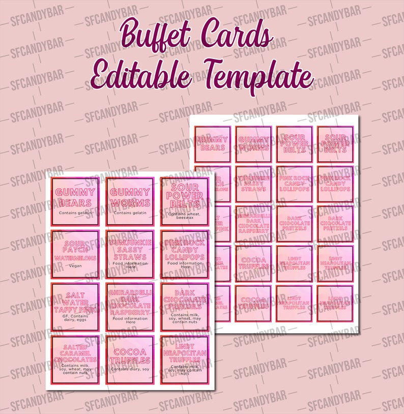 EDITABLE Candy Card Template | Candy Food Labels | M&J Mitzvah Buffet ...