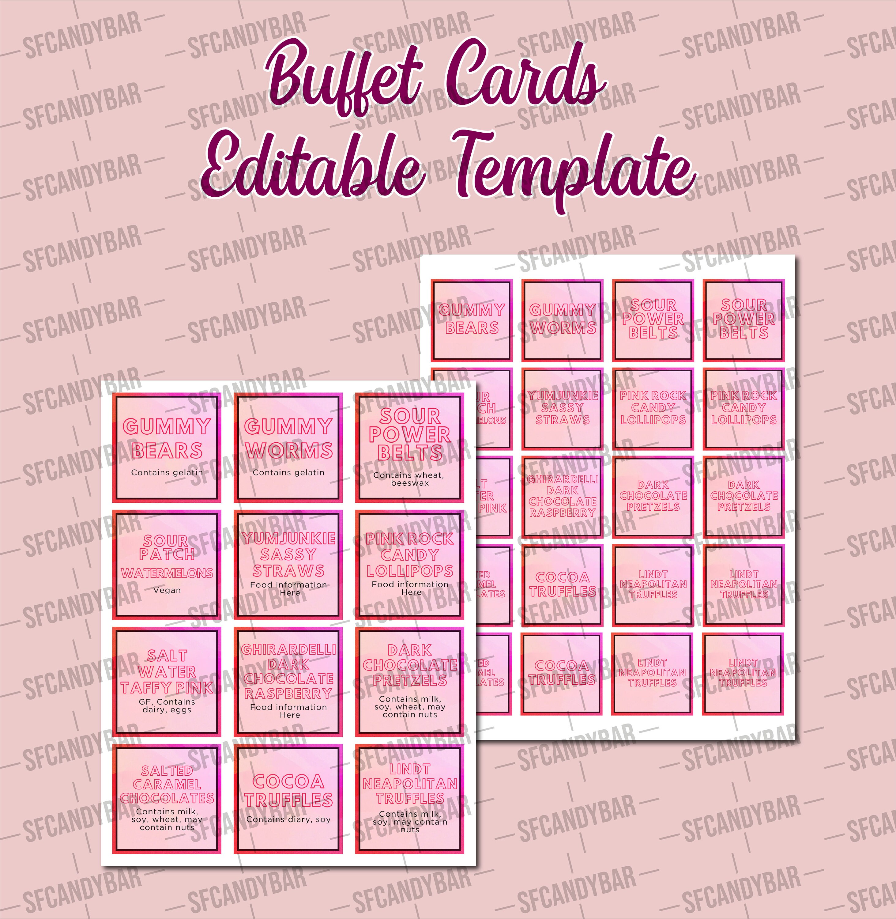 EDITABLE Candy Card Template | Candy Food Labels | M&J Mitzvah Buffet ...