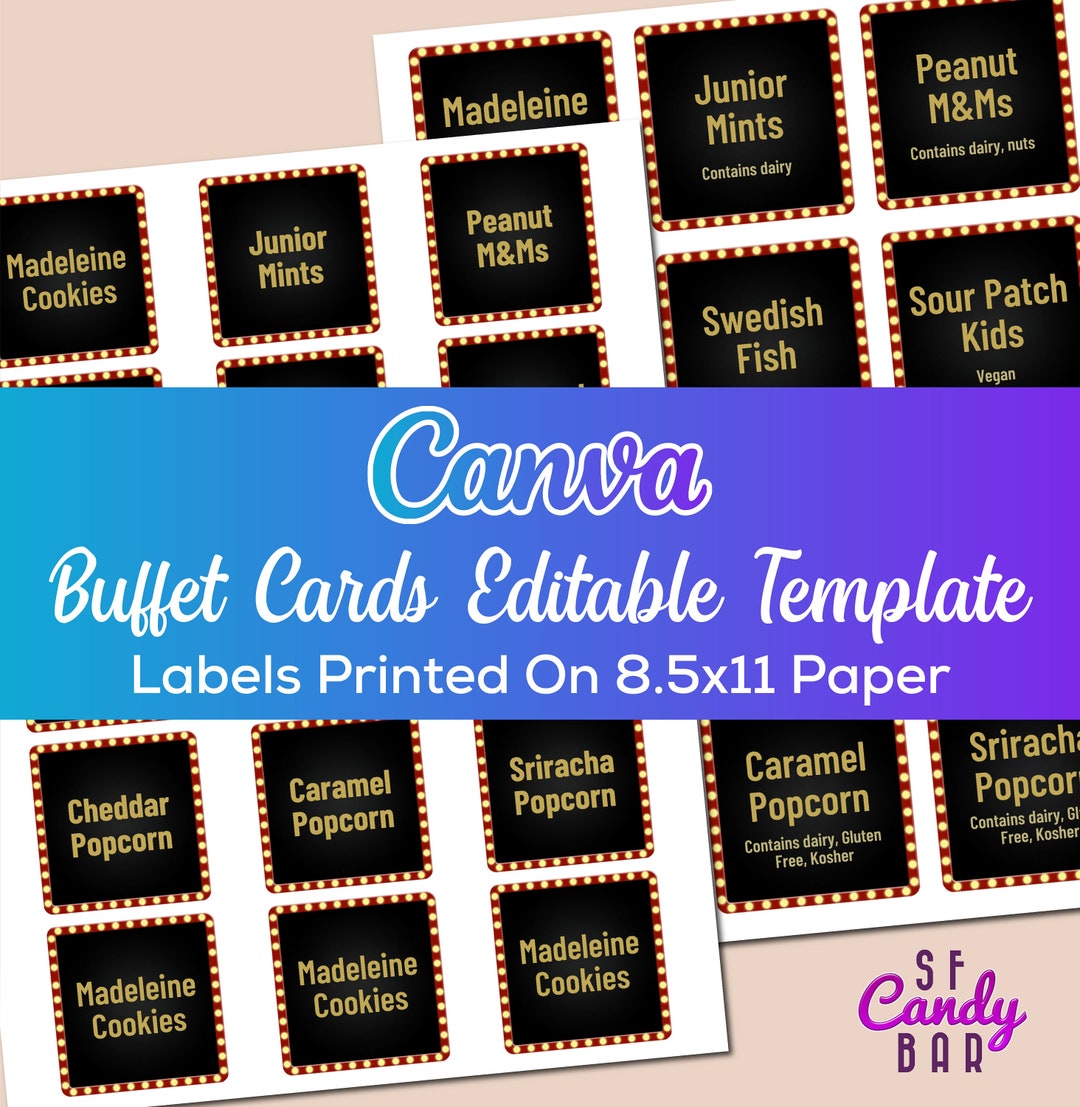 EDITABLE Movie Night Buffet Cards Movie Night Food Labels Movie Night ...