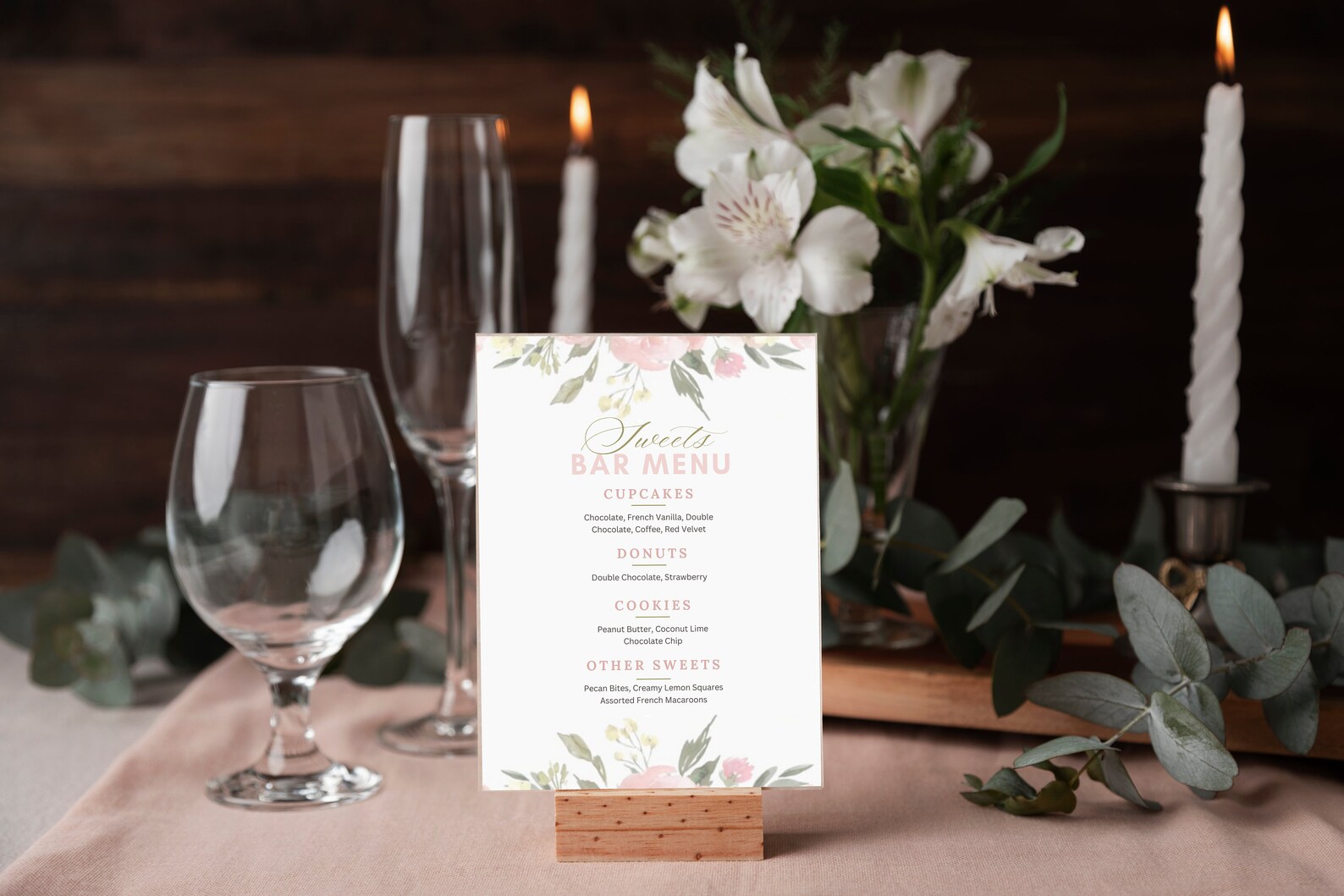 Floral Sweets Bar Menu Template With 3 Design Options | Printable ...