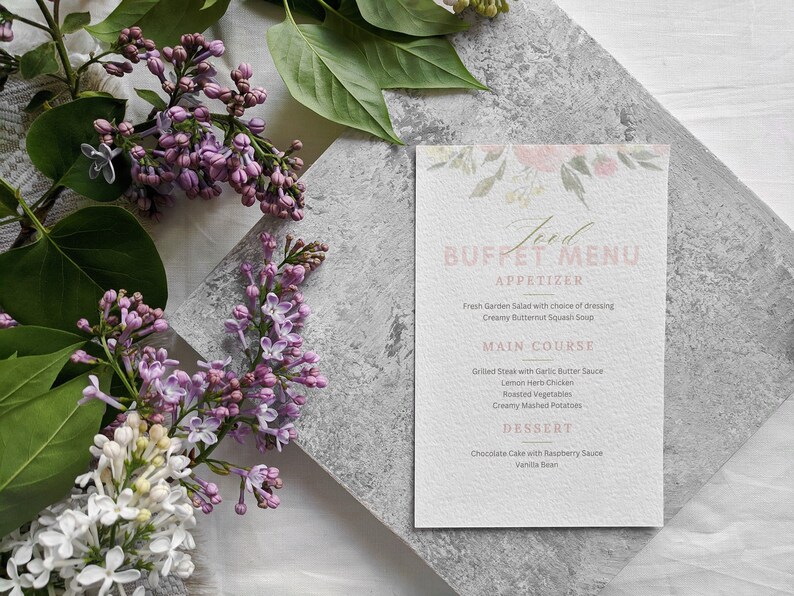 Floral Menu Sign Template With 3 Design Options | Wedding Menu Sign ...