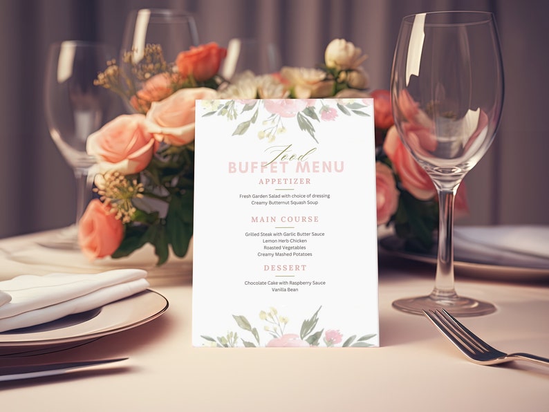 Floral Menu Sign Template With 3 Design Options Wedding Menu Sign ...