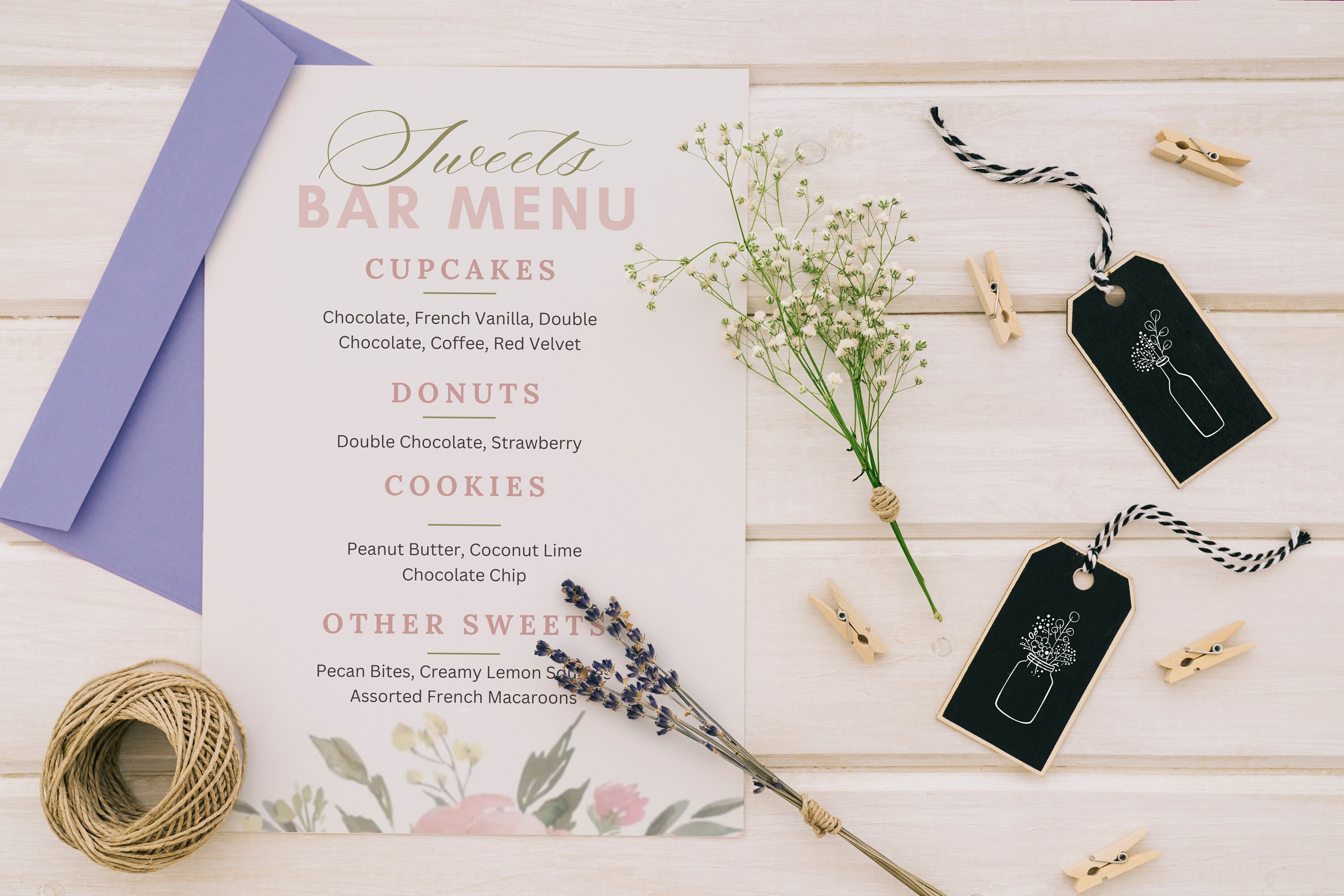 Floral Sweets Bar Menu Template With 3 Design Options | Printable ...