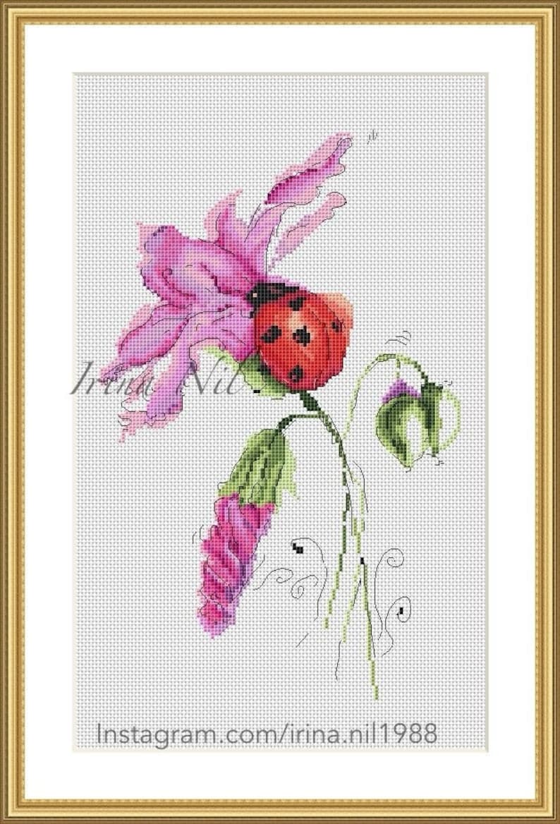 Ladybug on Pink Flower Cross Stitch Pattern Download PDF Ladybird ...