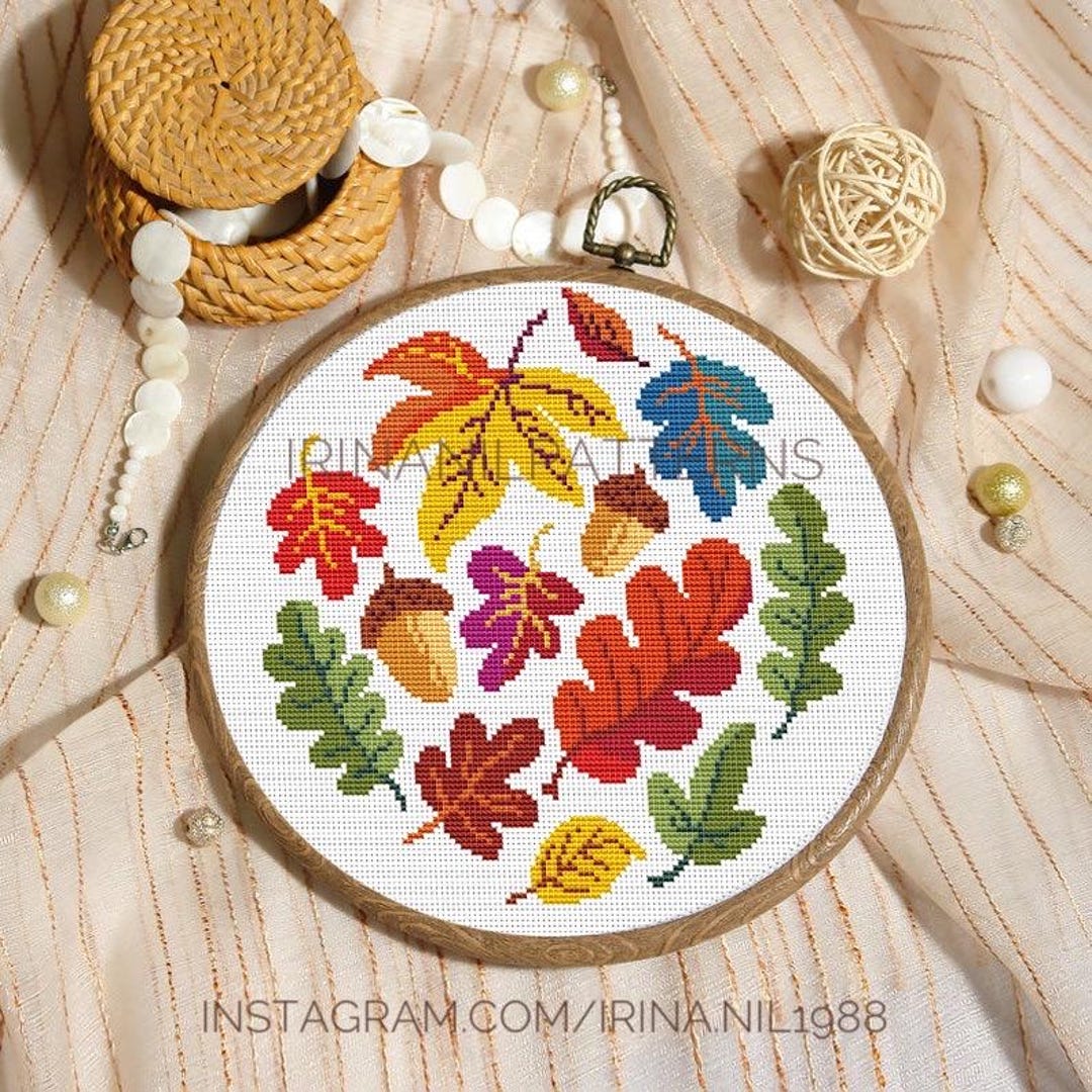 Fall Leaves Cute Autumn Cross Stitch Pattern Download PDF - Etsy