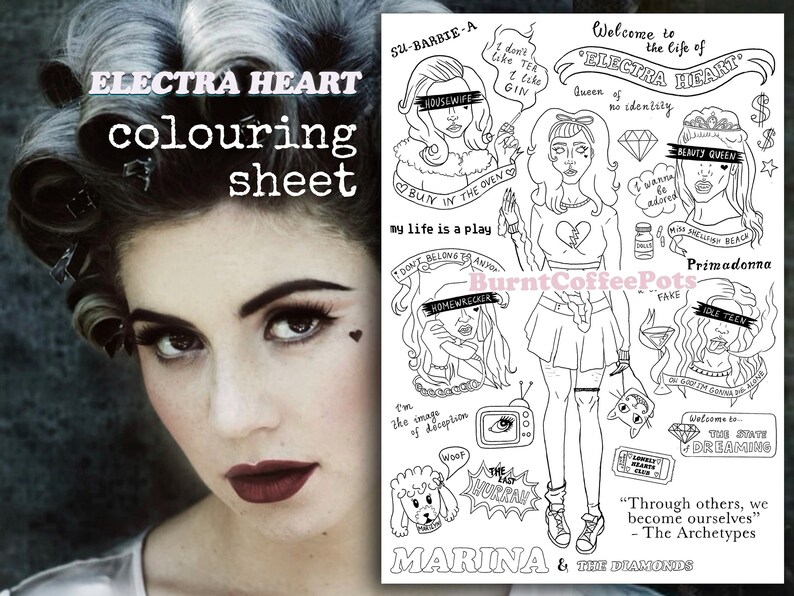 Electra Heart Printable Colouring Sheet, Marina and the Diamonds - Etsy