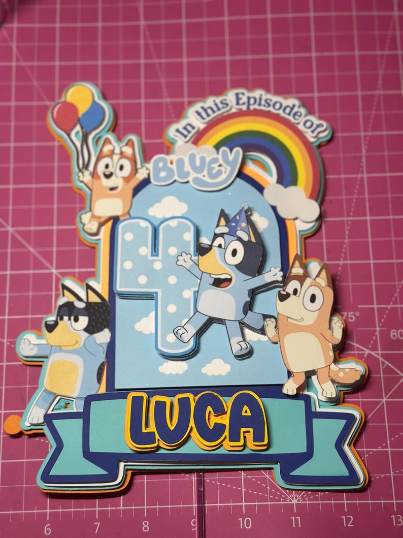 Bluey Birthday Cake Topper | Personalized 3D Cardstock Party Decoration ...