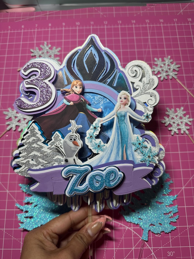Personalized Frozen Birthday Cake Topper | Anna, Olaf, Glitter - Etsy