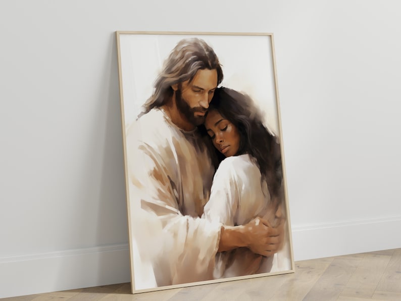 His Loving Embrace | Jesus Hugging Black Woman | Digital Download ...