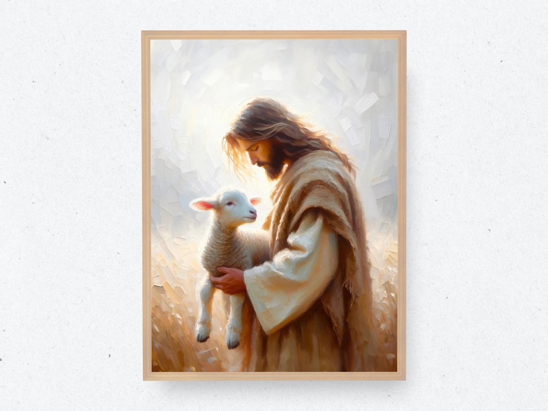 Jesus Hugging Sheep | Bible Art | Christian Art | Jesus Art | Jesus ...