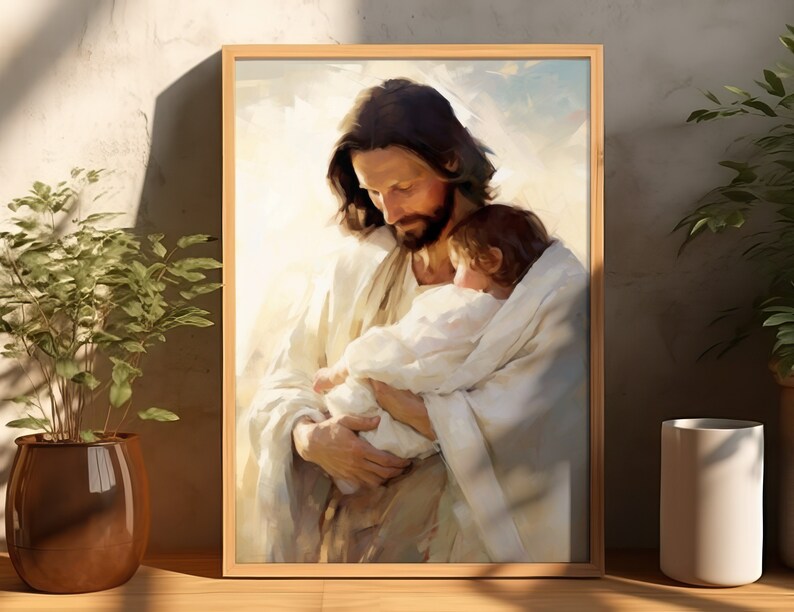 Jesus Holding Baby | Digital Download | Jesus and Child Painting ...