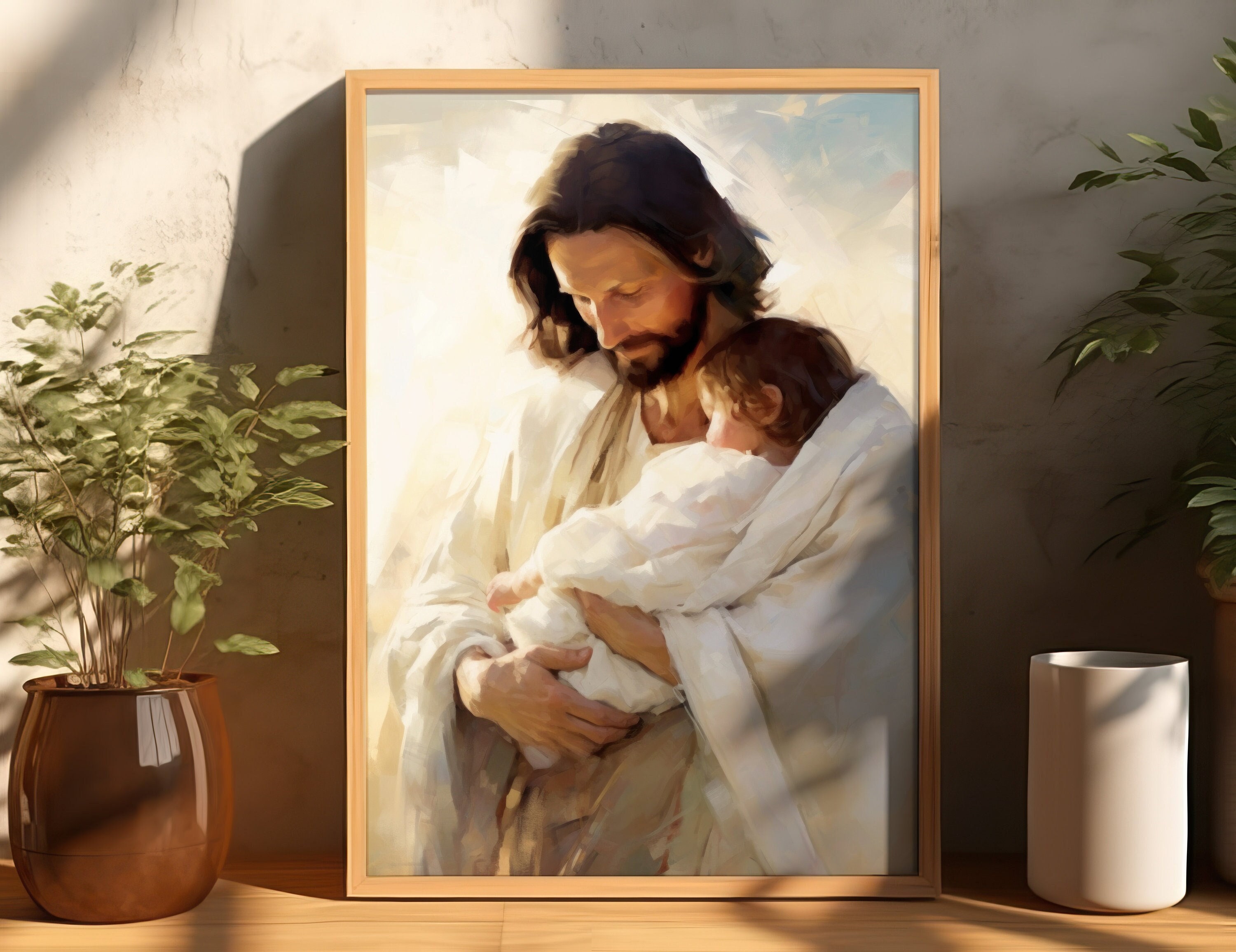 Jesus Holding Baby | Digital Download | Jesus and Child Painting ...