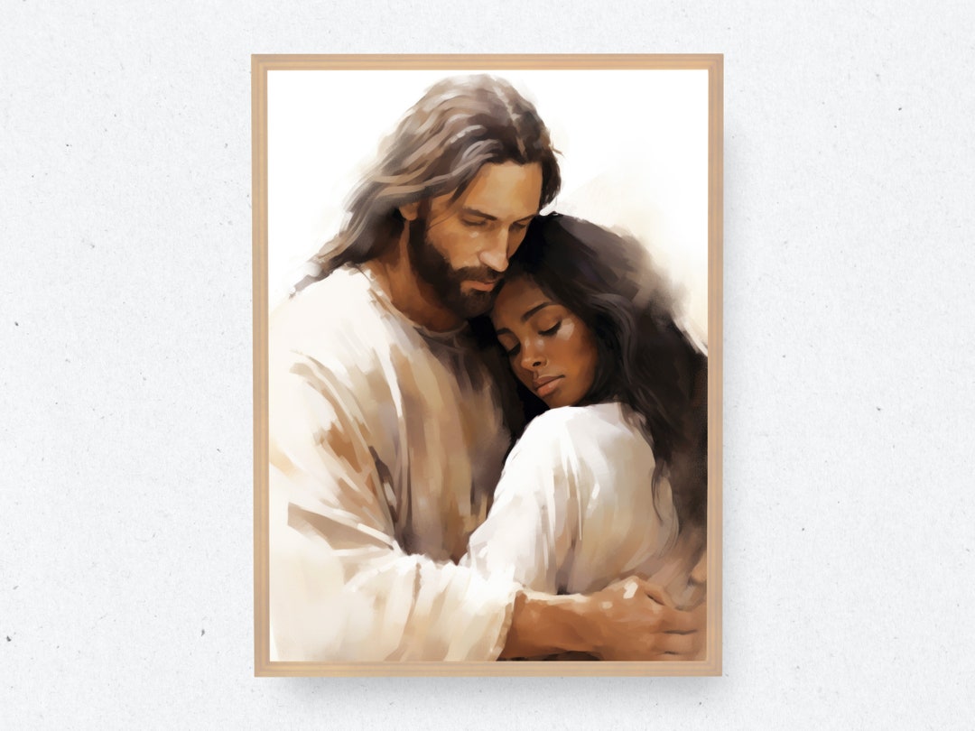 His Loving Embrace | Jesus Hugging Black Woman | Digital Download ...