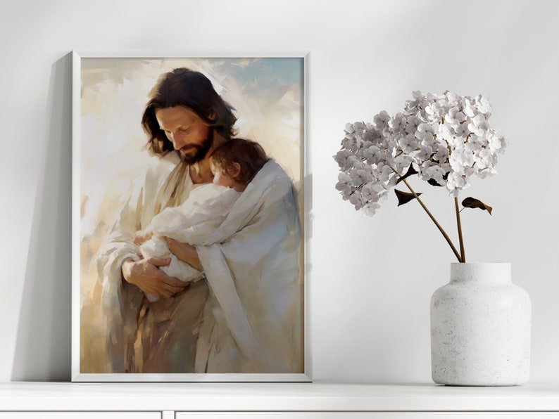 Jesus Holding Baby | Digital Download | Jesus and Child Painting ...