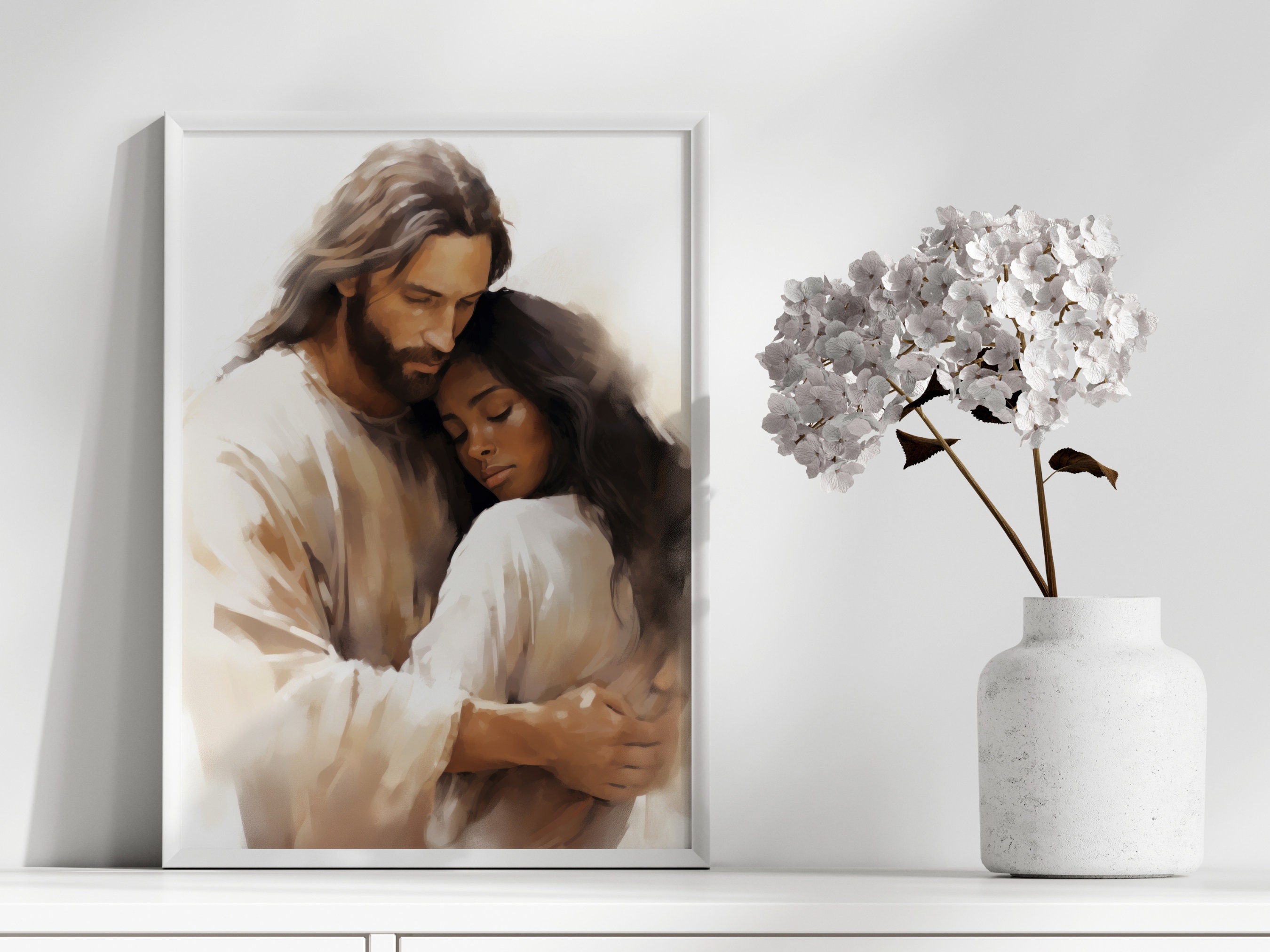 His Loving Embrace | Jesus Hugging Black Woman | Digital Download ...