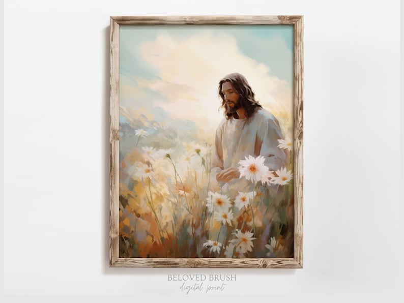 Jesus Leaves the 99 | Jesus Wildflower | Christian Wall Art | Jesus ...