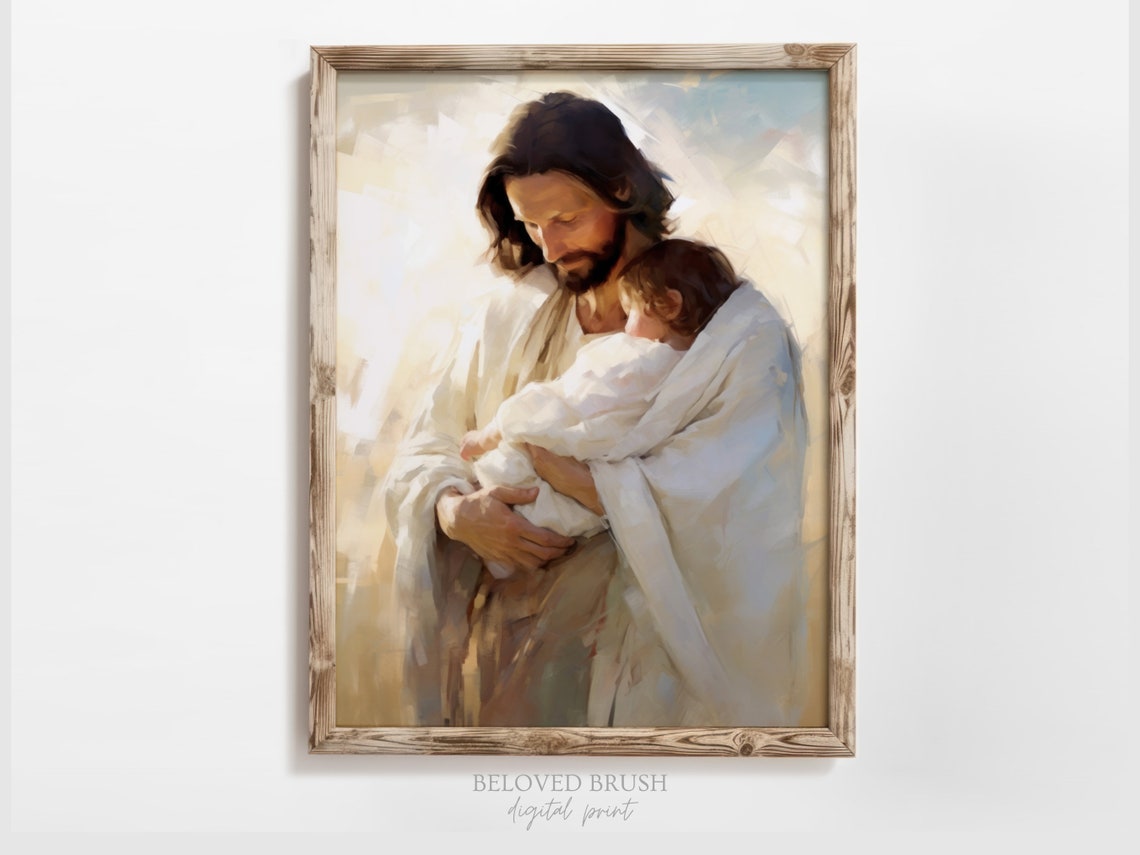 Jesus Holding Baby | Digital Download | Jesus and Child Painting ...