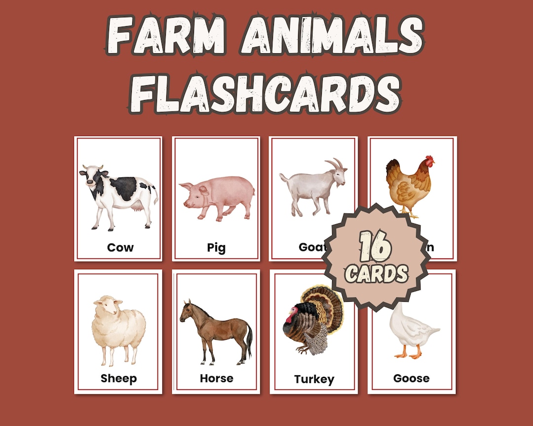 Farm Animal Flashcards for Kids | Realistic Printable Cards | Preschool ...