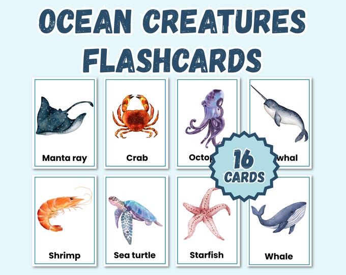Printable Ocean Animals Flashcards for Toddlers and Preschoolers ...