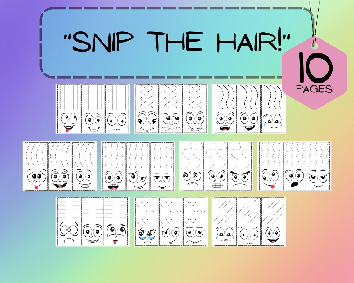 Hair Cutting Practice Sheets for Kids | Printable Scissor Skills ...