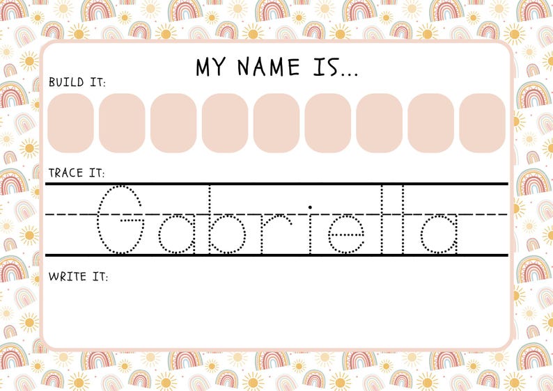 Editable Name Learning Mat – Pink Rainbow Border | Build, Trace & Write ...