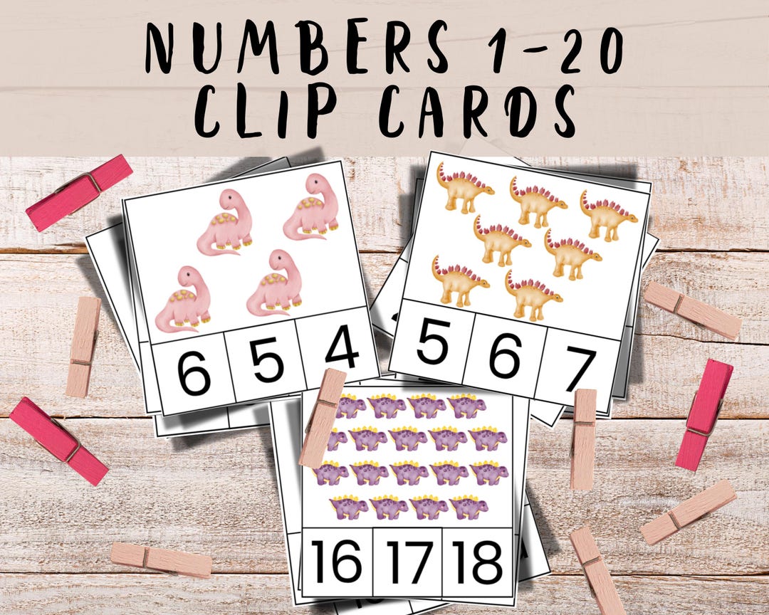 Dinosaur Number Clip Cards 1-20: Preschool Math Activity (printable PDF ...