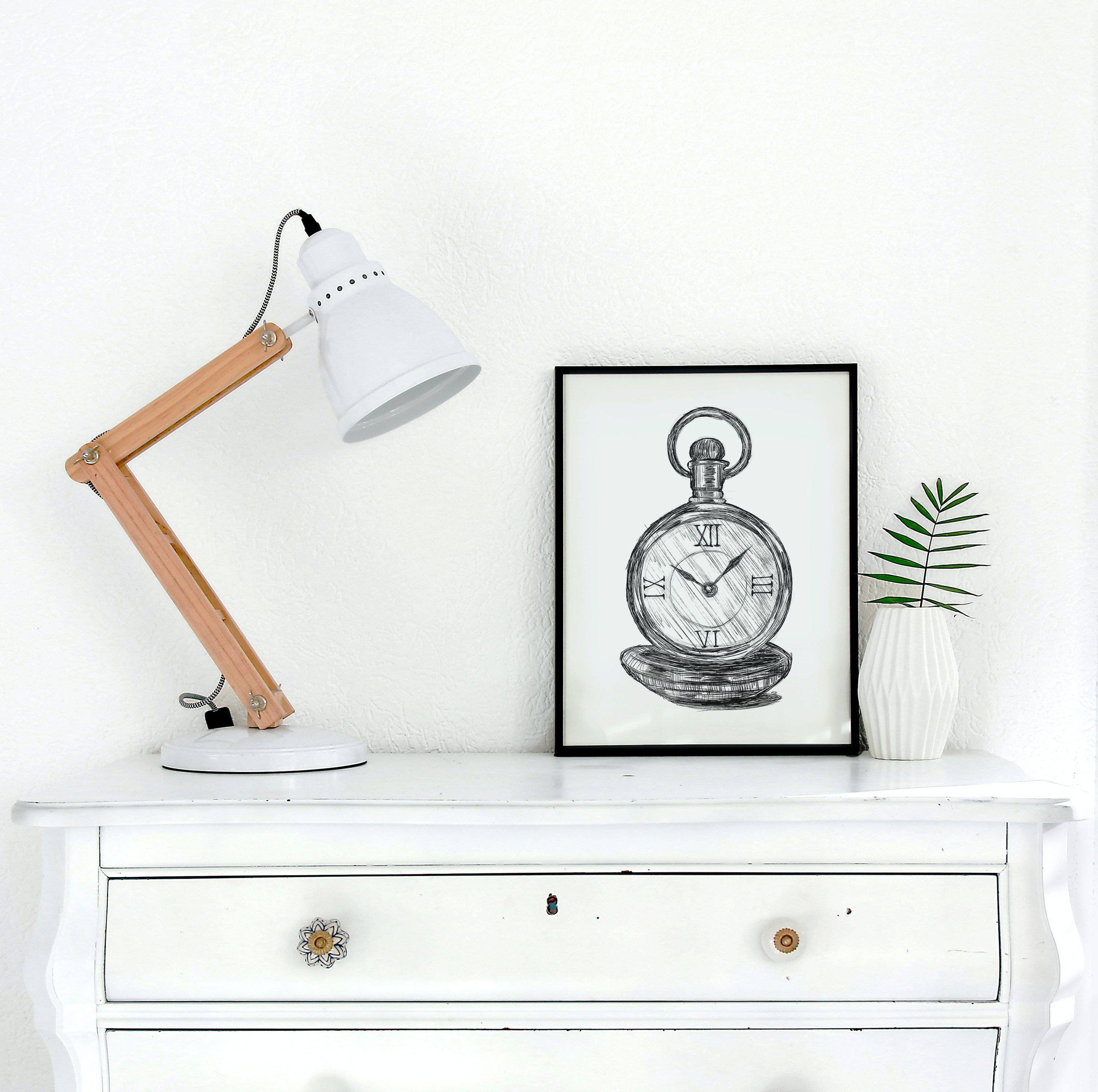 Pocket Watch Line Drawing Art Print, Timepiece, Timepiece Clock ...