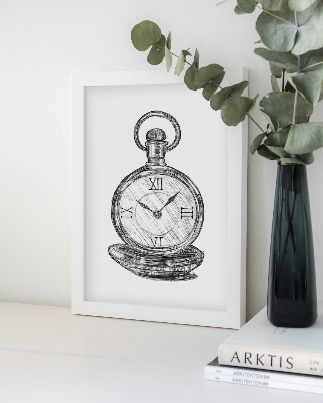 Pocket Watch Line Drawing Art Print, Timepiece, Timepiece Clock ...