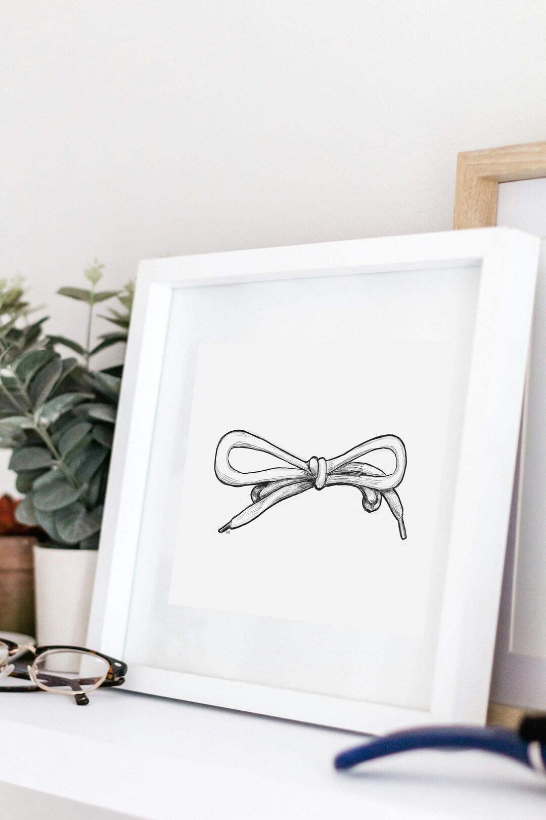 Tied Shoe Lace Line Drawing Art Print, Shoe Lace, Tying Laces ...