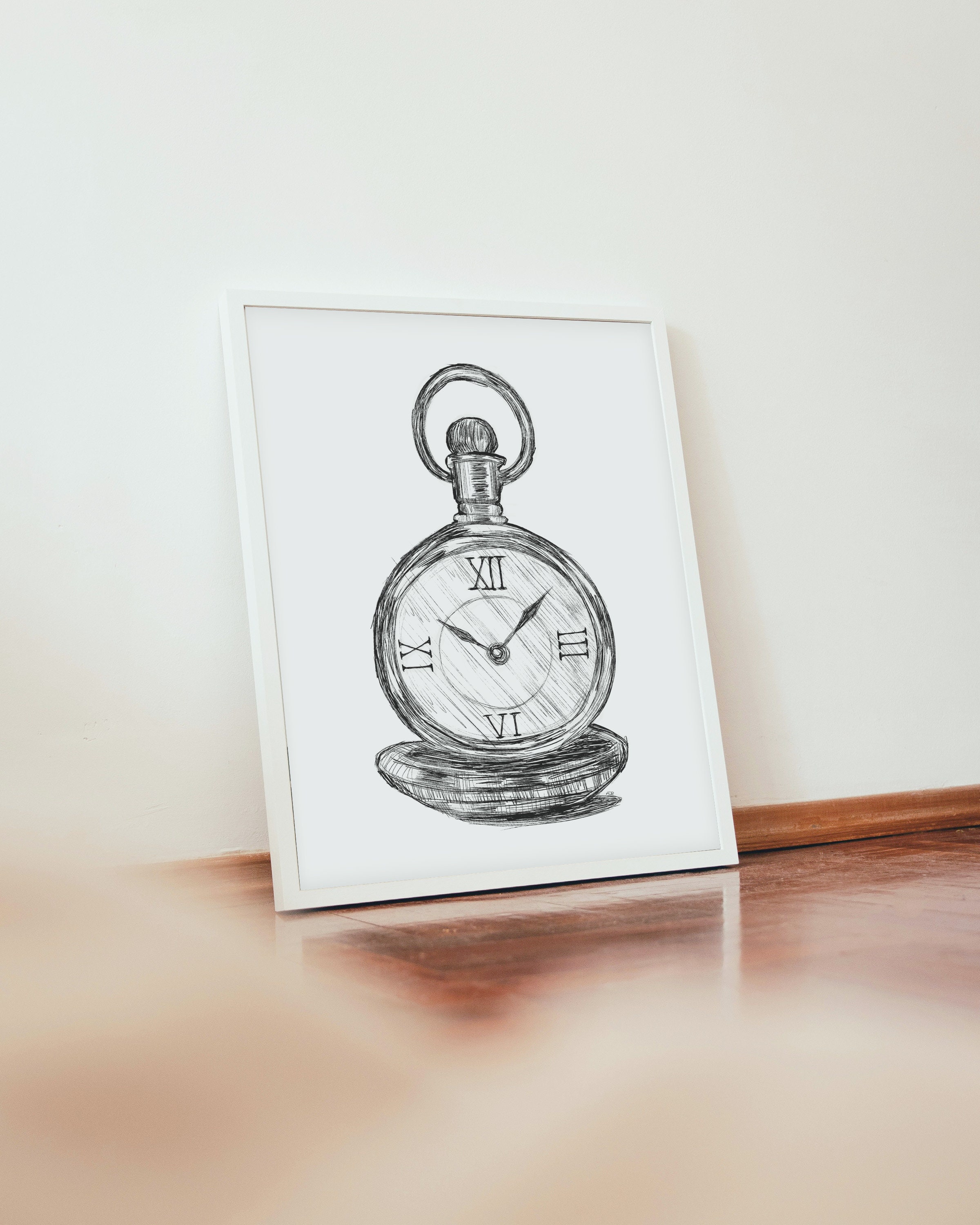 Pocket Watch Line Drawing Art Print, Timepiece, Timepiece Clock ...