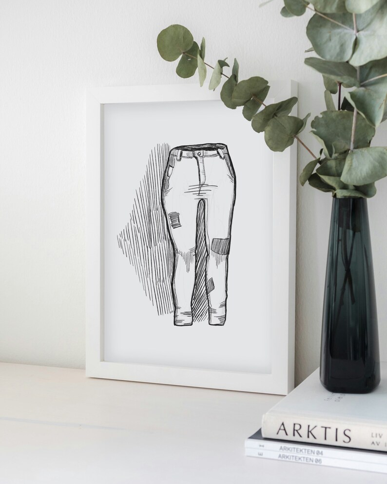 Ripped Jeans Line Drawing Art Print, Distressed Skinny Jeans, Jean ...