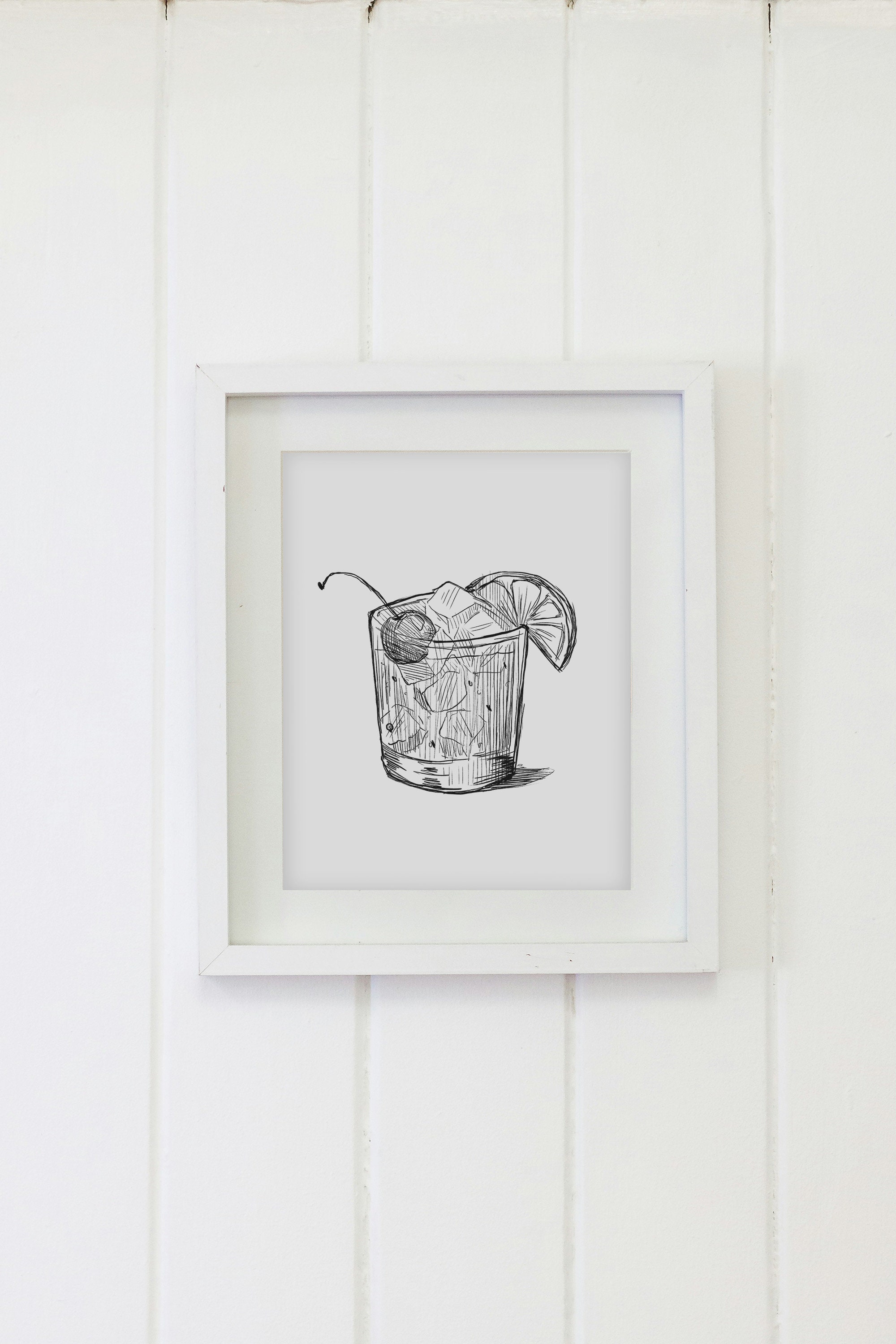 Whiskey Sour Ink Drawing Line Art Print, Unframed Minimalist Cocktail ...